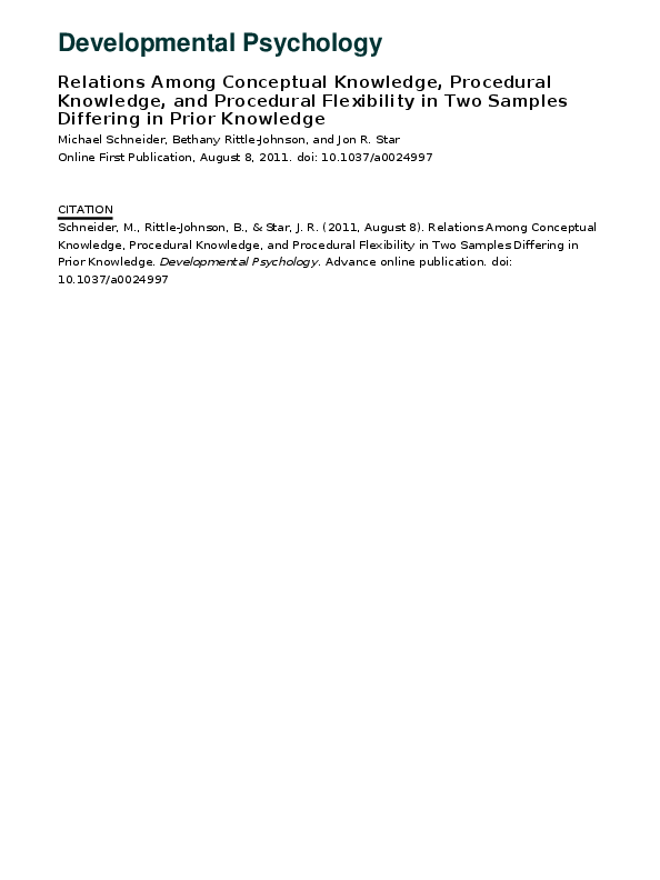 Pdf Relations Among Conceptual Knowledge Procedural Knowledge And Procedural Flexibility In