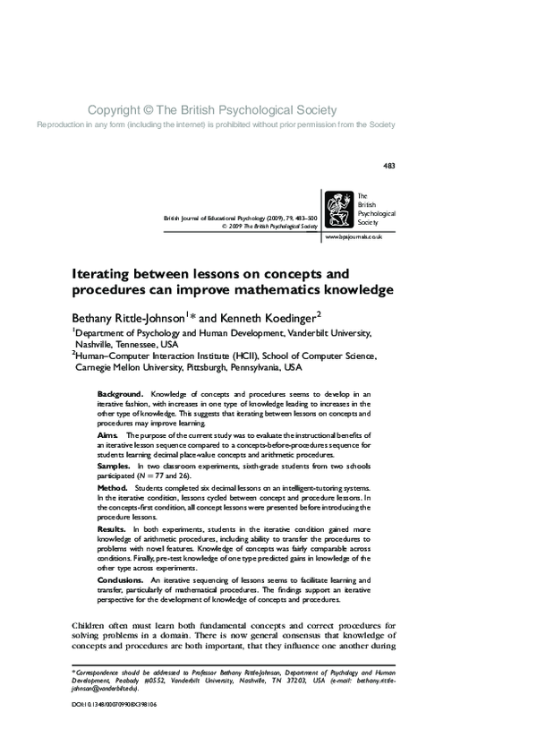 (PDF) Iterating between lessons on concepts and procedures can improve ...