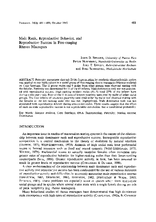 (PDF) Male rank, reproductive behavior, and reproductive success in ...