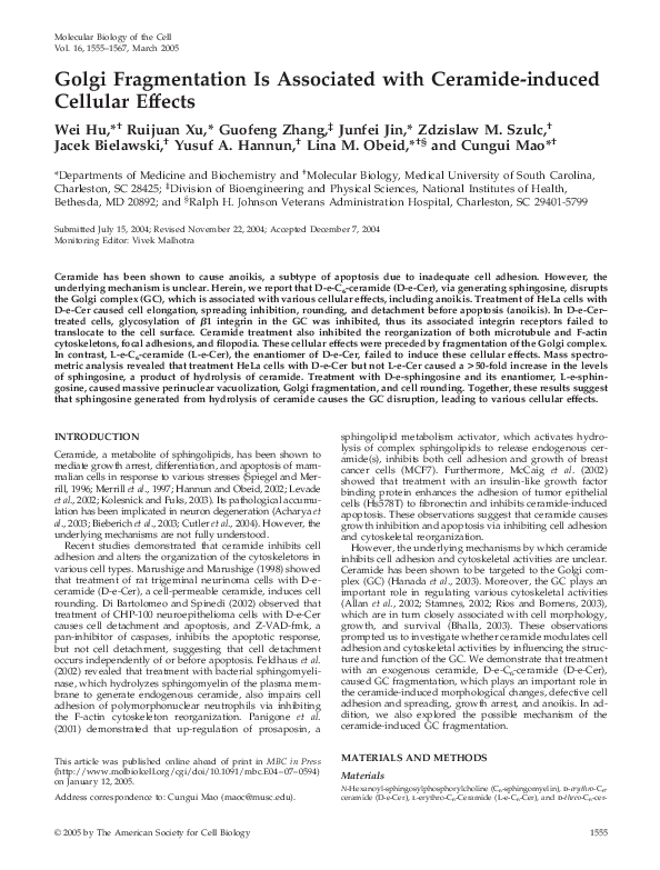 (PDF) Golgi Fragmentation Is Associated with Ceramide-induced Cellular ...