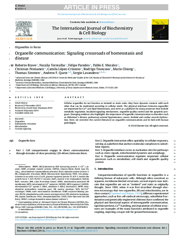 (PDF) Organelle communication: Signaling crossroads between homeostasis ...