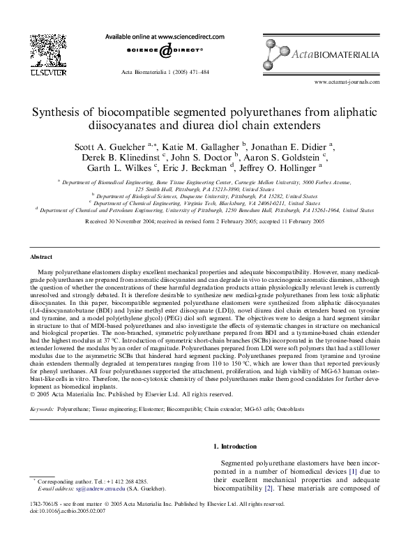 (PDF) Synthesis of biocompatible segmented polyurethanes from aliphatic ...