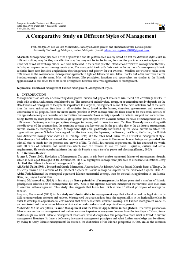 (PDF) A Comparative Study on Different Styles of Management