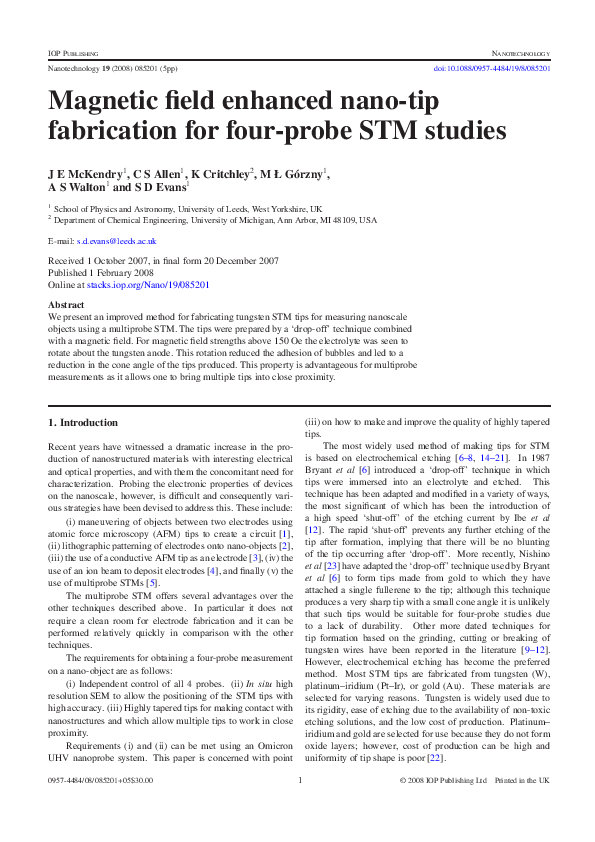 (PDF) Magnetic field enhanced nano-tip fabrication for four-probe STM ...