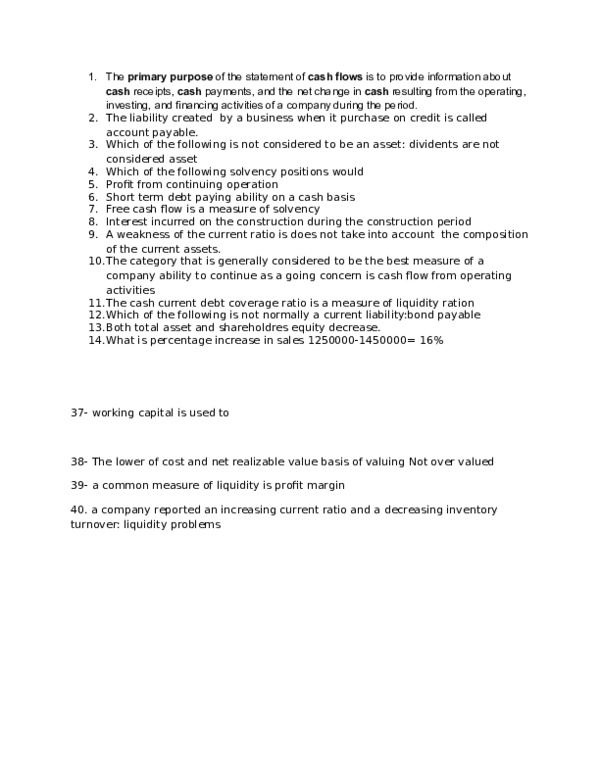 (DOC) The primary purpose of the statement of cash flows is to provide ...