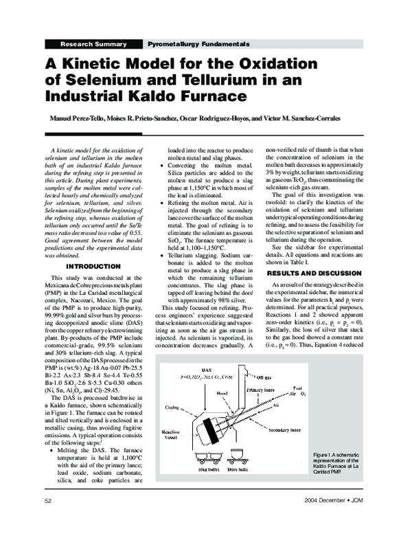(PDF) A kinetic model for the oxidation of selenium and tellurium in an ...