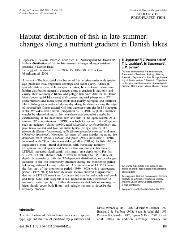 (PDF) Habitat distribution of fish in late summer: changes along a ...