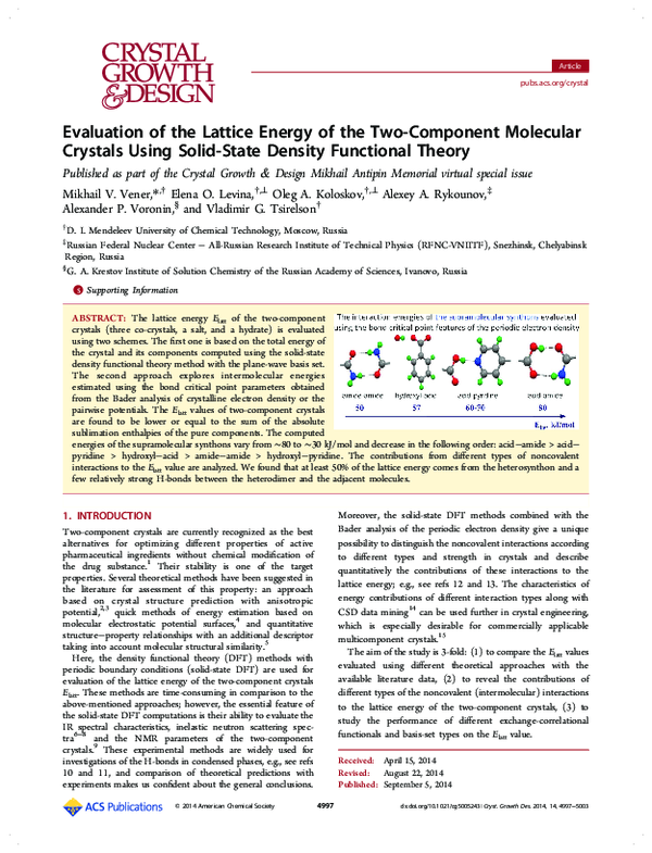 (PDF) Evaluation of the Lattice Energy of the Two-Component Molecular Crystals Using Solid-State ...