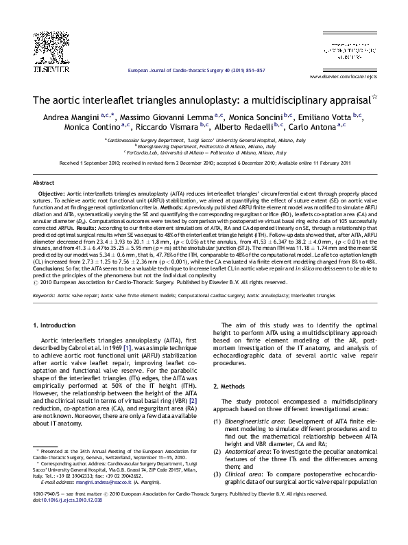 (PDF) The aortic interleaflet triangles annuloplasty: a ...