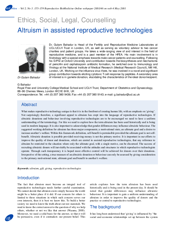 (PDF) Altruism in assisted reproductive technologies