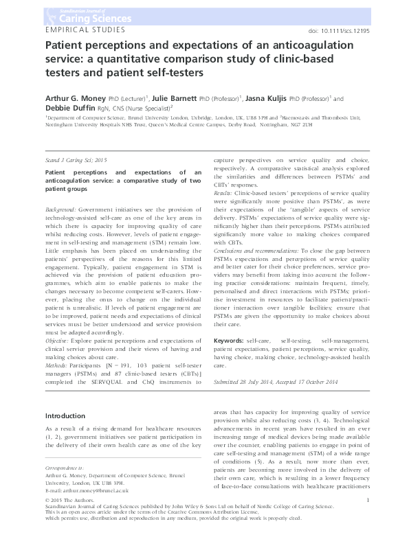 (PDF) Patient perceptions and expectations of an anticoagulation ...