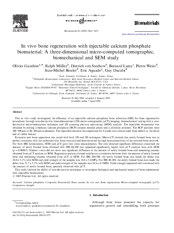 (PDF) In vivo bone regeneration with injectable calcium phosphate biomaterial: A three ...