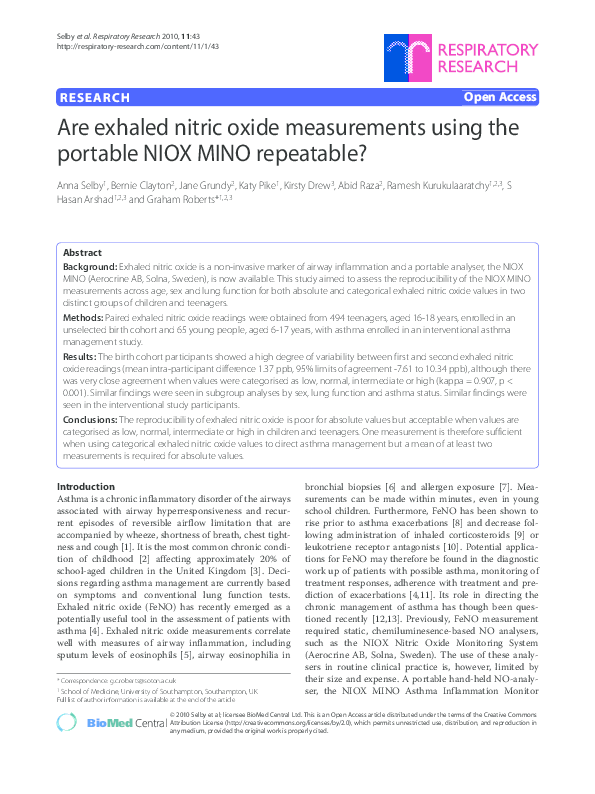 (PDF) Are exhaled nitric oxide measurements using the portable NIOX ...