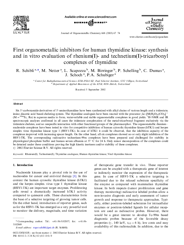 (PDF) First organometallic inhibitors for human thymidine kinase: synthesis and in vitro ...