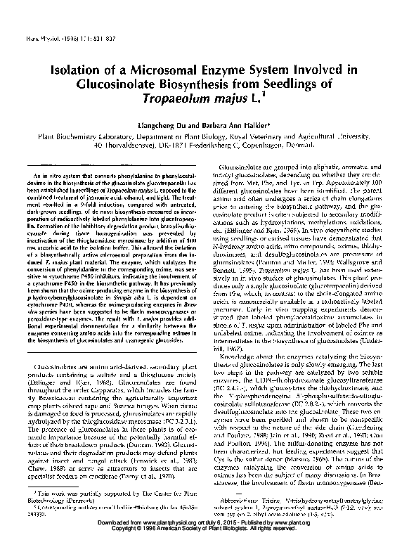 (PDF) lsolation of a Microsomal Enzyme System lnvolved in Glucosinolate ...