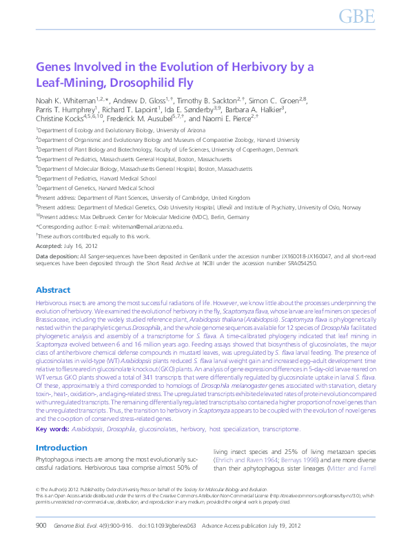 (PDF) Genes Involved in the Evolution of Herbivory by a Leaf-Mining ...