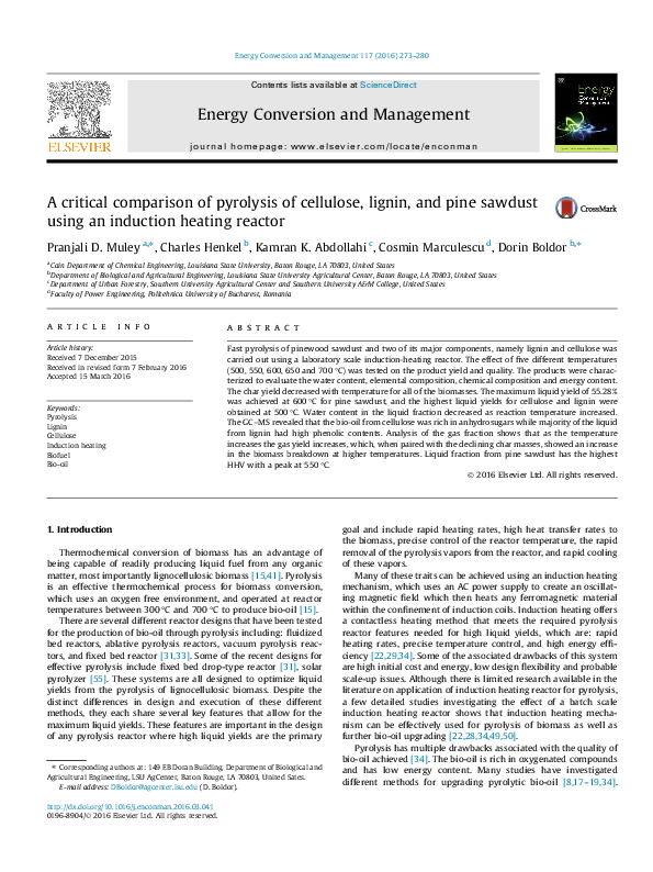 (PDF) A critical comparison of pyrolysis of cellulose, lignin, and pine ...