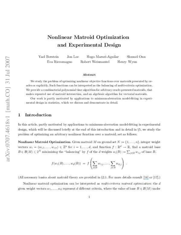 (PDF) Nonlinear Matroid Optimization and Experimental Design