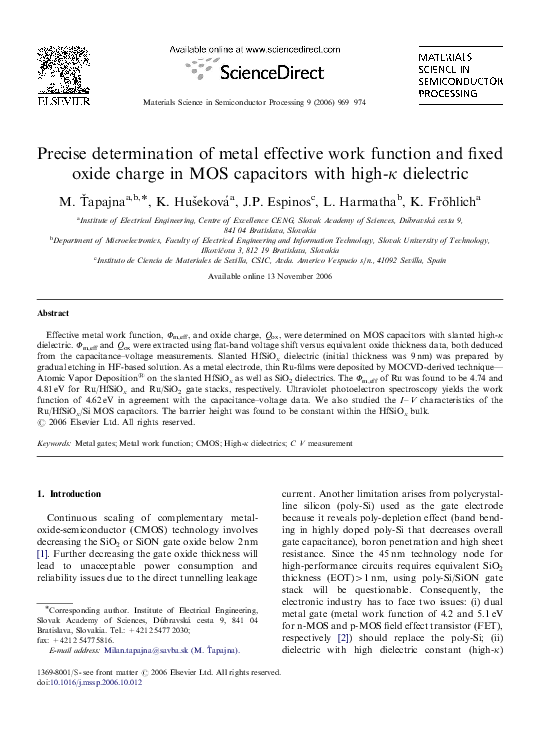 Pdf Precise Determination Of Metal Effective Work Function And Fixed