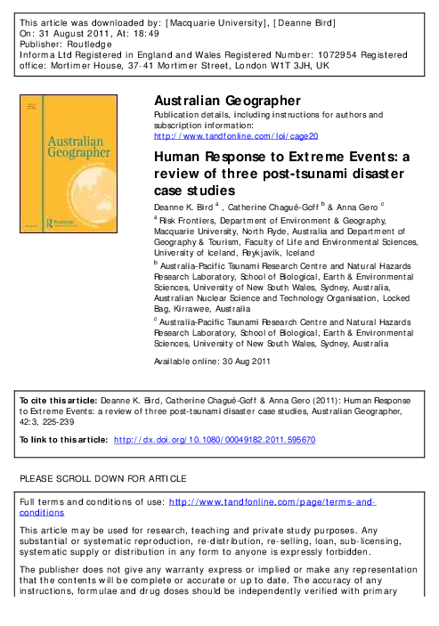 (PDF) Human Response to Extreme Events: a review of three post-tsunami ...