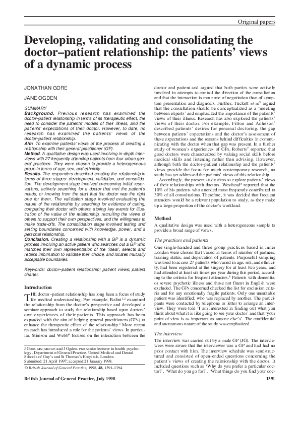 (PDF) Developing, validating and consolidating the doctor-patient ...