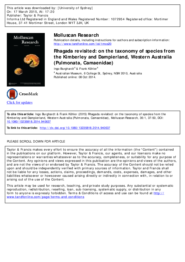 (PDF) Rhagada revisited: on the taxonomy of species from the Kimberley ...