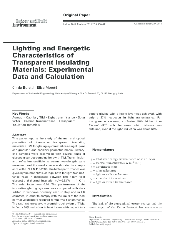 (PDF) Lighting and Energetic Characteristics of Transparent Insulating ...