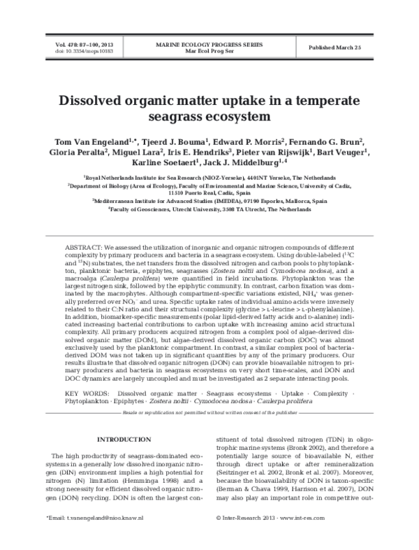 (PDF) Dissolved organic matter uptake in a temperate seagrass ecosystem