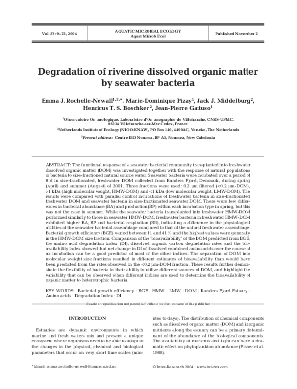 (PDF) Degradation of riverine dissolved organic matter by seawater bacteria