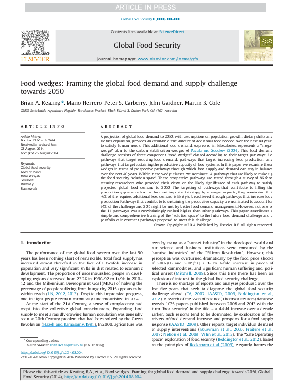 (PDF) Food wedges: Framing the global food demand and supply challenge ...