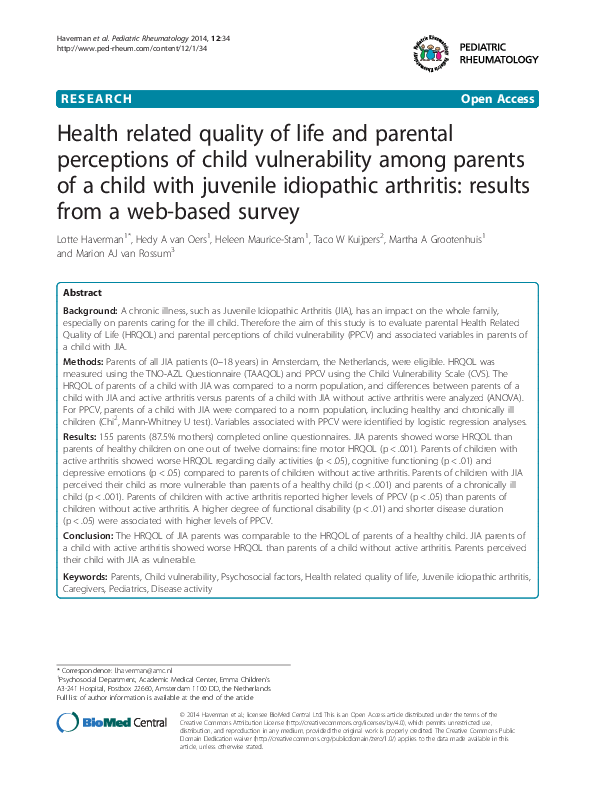 (PDF) Health related quality of life and parental perceptions of child ...
