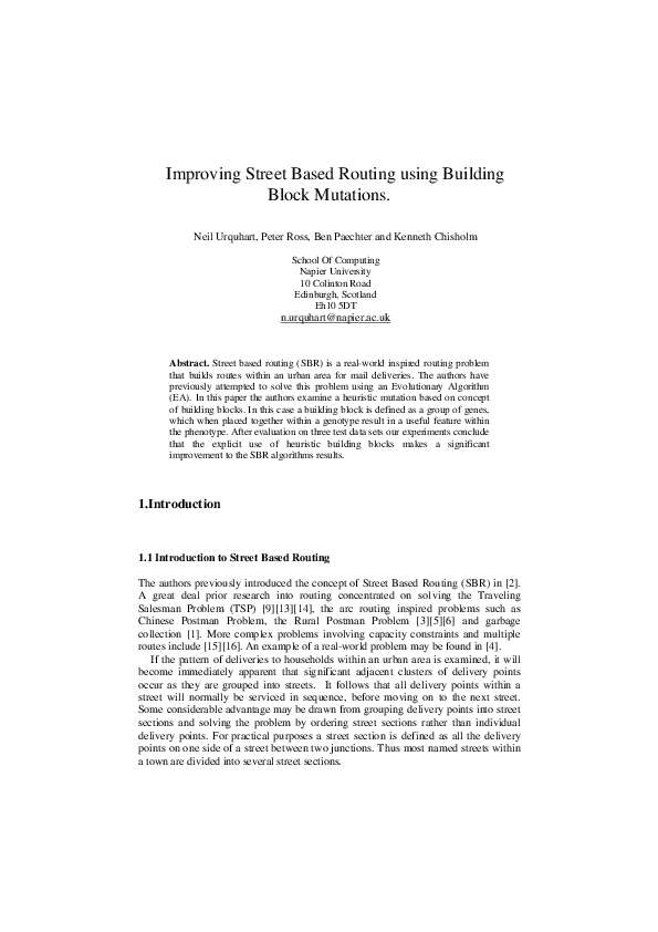 (PDF) Improving Street Based Routing Using Building Block Mutations