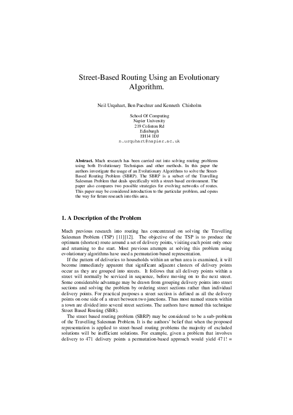 (PDF) Street-Based Routing Using an Evolutionary Algorithm