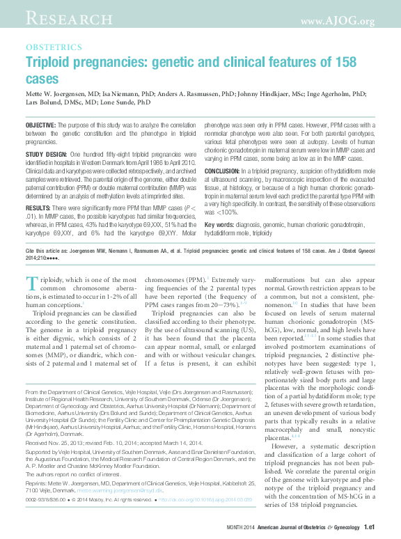 (PDF) Triploid pregnancies, genetic and clinical features of 158 cases