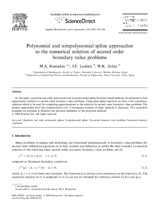 Pdf Polynomial And Nonpolynomial Spline Approaches To The Numerical Solution Of Second Order