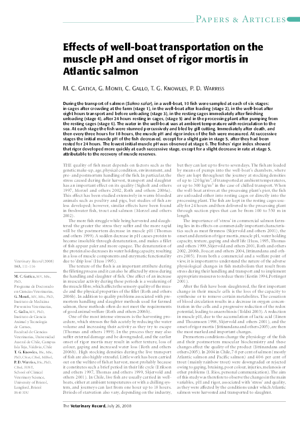 (PDF) Effects of well-boat transportation on the muscle pH and onset of ...