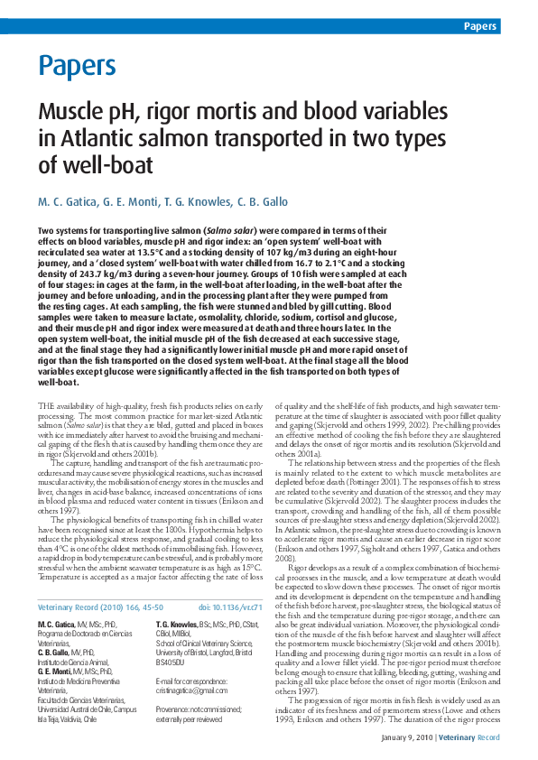 (PDF) Muscle pH, rigor mortis and blood variables in Atlantic salmon ...
