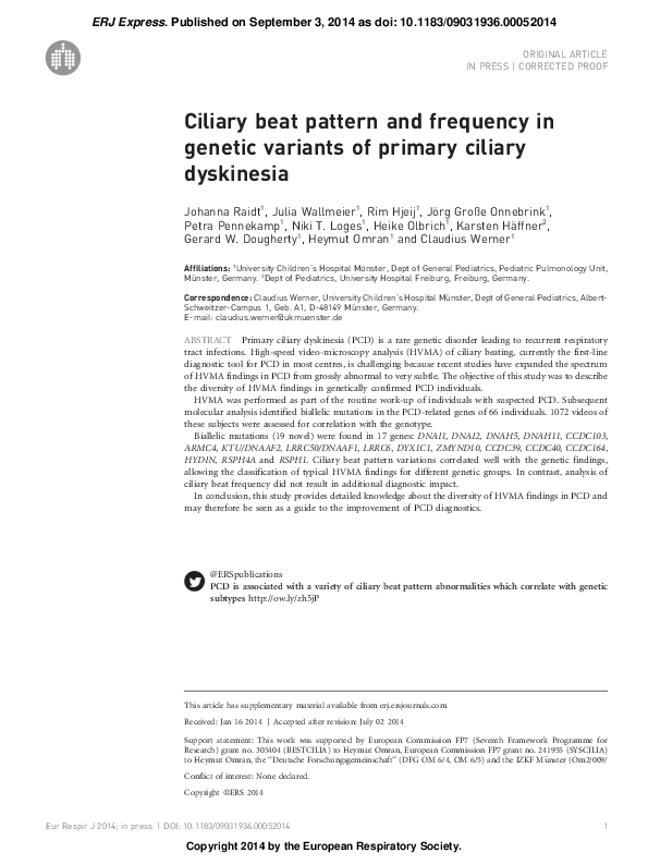 (PDF) Ciliary beat pattern and frequency in genetic variants of primary ...