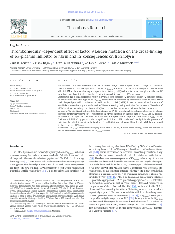 (PDF) Thrombomodulin-dependent effect of factor VLeiden mutation on ...