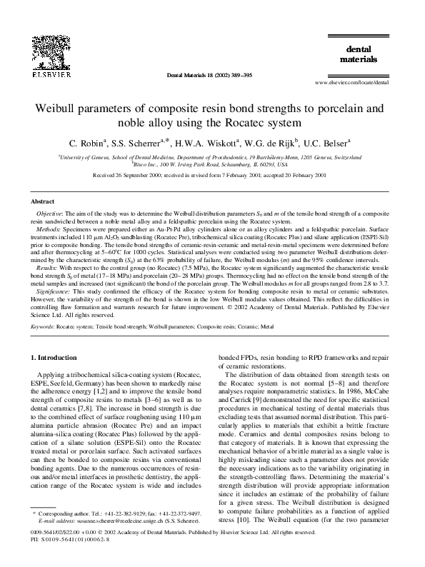 (PDF) Weibull parameters of composite resin bond strengths to porcelain ...