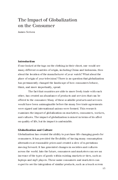 (PDF) The Impact of Globalization on the Consumer