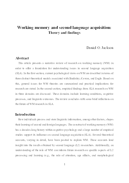 (PDF) Working memory and second language acquisition: Theory and findings