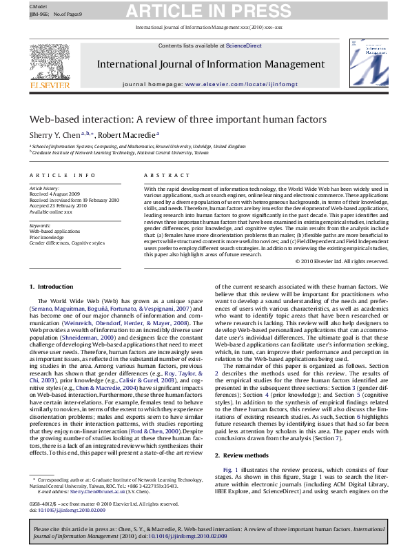 (PDF) Web-based interaction: A review of three important human factors