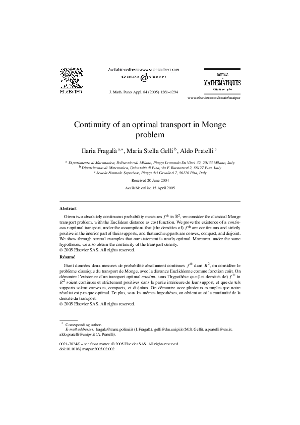 (PDF) Continuity of an optimal transport in Monge problem