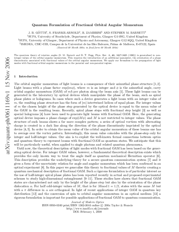 Pdf Quantum Formulation Of Fractional Orbital Angular Momentum