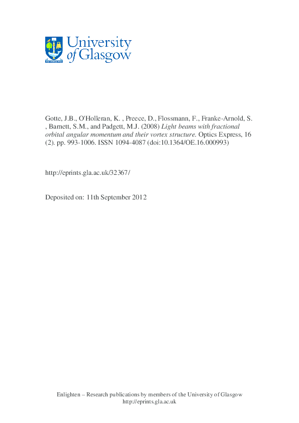 Pdf Light Beams With Fractional Orbital Angular Momentum And Their Vortex Structure