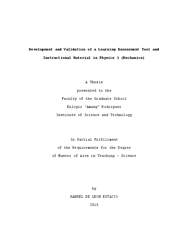 Pdf Development And Validation Of A Learning Assessment Tool And