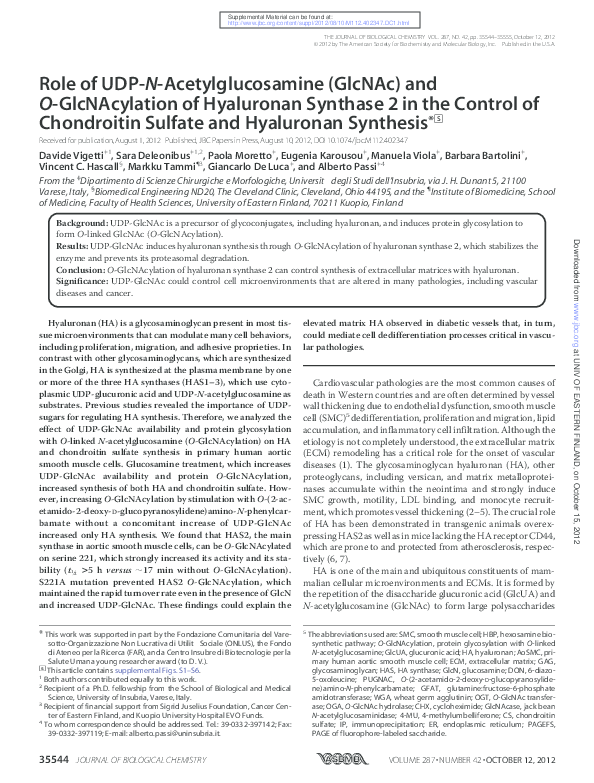 (PDF) Role of UDP-N-Acetylglucosamine (GlcNAc) and O-GlcNAcylation of Hyaluronan Synthase 2 in ...