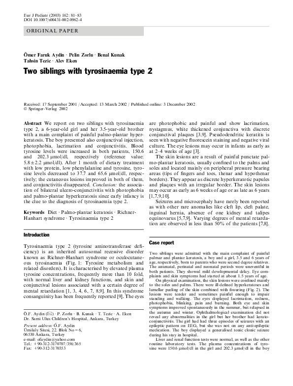 (PDF) Two siblings with tyrosinaemia type 2
