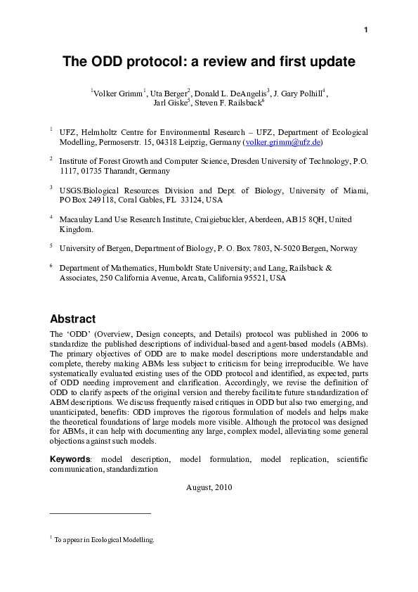 (PDF) The ODD protocol: A review and first update